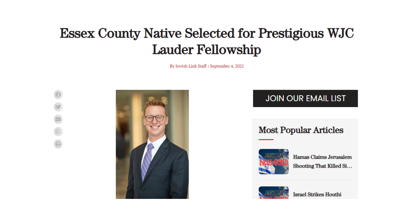 Lauder Fellow TJ Katz Featured in Local Jewish Newspaper - World Jewish ...
